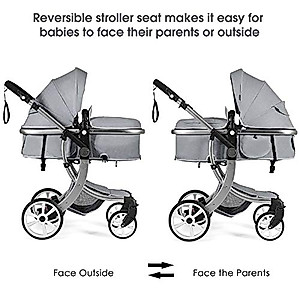 HONEY JOY Baby Stroller, High Landscape Convertible Infant Bassinet Stroller, Adjustable Canopy & Backrest, Storage Basket, Foot Cover, Foldable Newborn Carriage Pram Stroller (Gray)