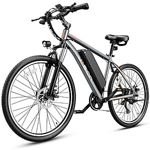 Jasion EB5 Plus Electric Bike for Adults 500W Motor 45 Miles 20.5MPH 480WH Removable Battery Commuting Electric Mountain Bike 27.5" Tires Front Fork Suspension 7-Speed