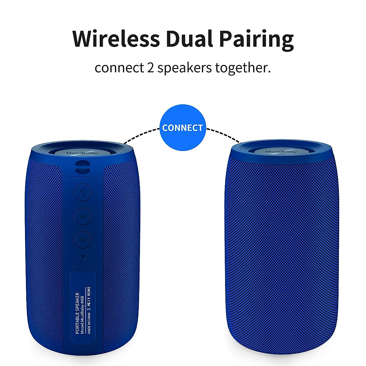 Bluetooth Speaker,MusiBaby Bluetooth Speakers,Outdoor, Portable,Waterproof,Wireless Speakers,Dual Pairing, Bluetooth 5.0,Loud Stereo,Booming Bass,1500 Mins Playtime for Home,Party (M68 Blue+Red)