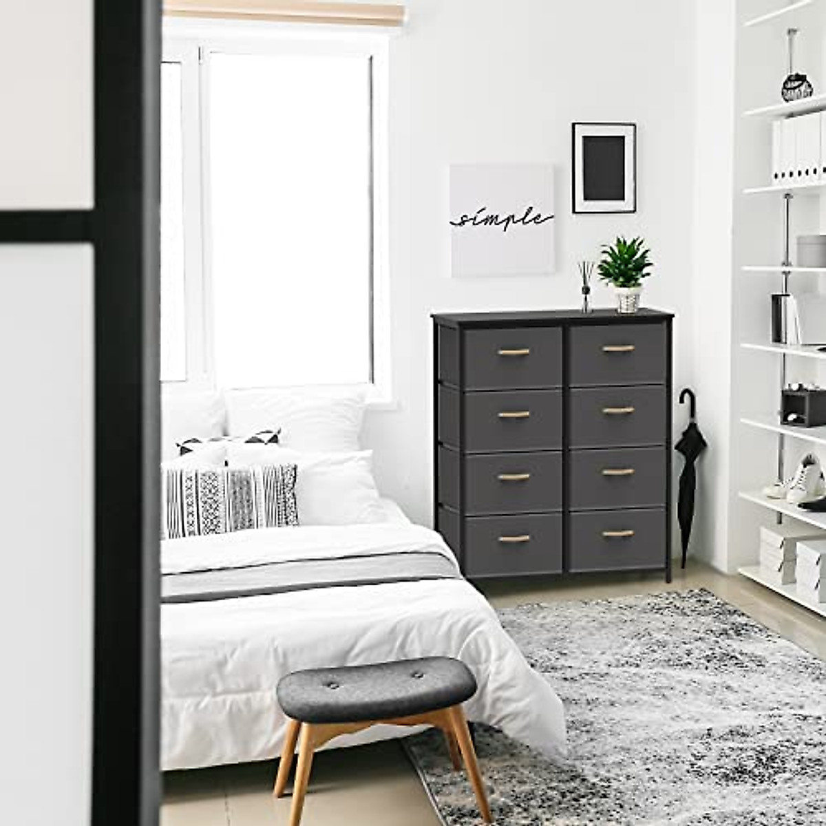 Simple Houseware 8 Drawer Wide Dresser Tall Storage Tower, Dark Grey