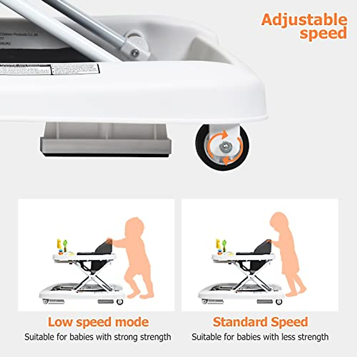 INFANS Foldable Baby Walker, 3 in 1 Toddler Walker Bouncer, Learning-Seated, Walk-Behind, Music, Adjustable Height, High Back Padded Seat, Detachable Trampoline Mat, Activity Walker with Toys (Grey)