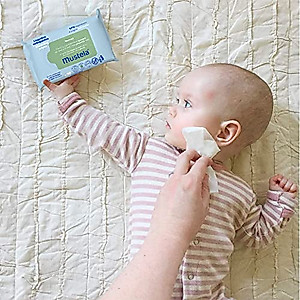 Mustela Baby Cleansing Wipes with Natural Avocado - For Face, Body & Diaper Area - Made with Compostable & Plastic Free Fibers - Lightly Scented - 60 ct. (1-Pack)
