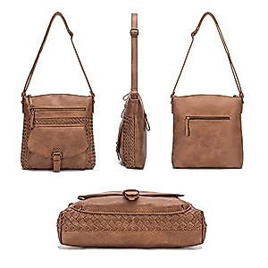 KouLi Buir Cross Body Bag Purses for Women - PU Leather Shoulder Handbags Sling Bag Medium Multi Pocket Lightweight (Brown)