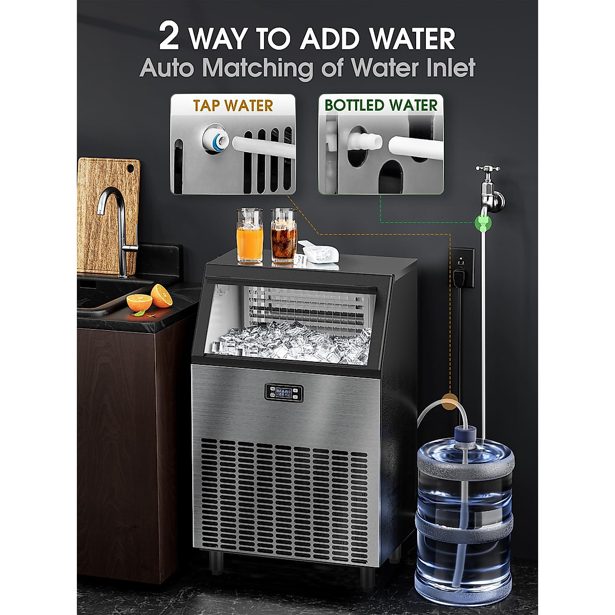 Joy Pebble Ice Maker Commercial, 200lbs/24H/8,800pcs, 90 Cubes/Cycle, Ice Size Control,24H Timer,Freestanding Ice Maker Machine Under Counter for Restaurant, Bar, Office, Home Partie