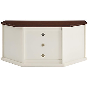 Crosley Furniture Shelby 60" Corner TV Stand, White with Mahogany Top