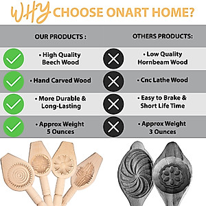 Onart Home - Wooden Cookie Molds for Baking | Traditional Handmade Maamoul Molds | Biscuit Cake Pastry Sweet Cookie Cutter | Mid-Autumn Festival Practical Hand Pressed Cake Mold