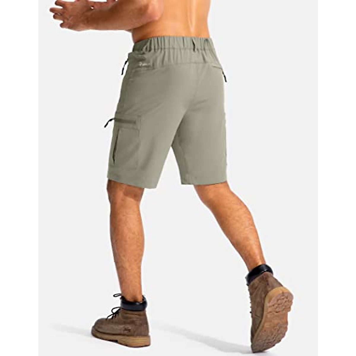 Pudolla Men's Hiking Cargo Shorts 9" Lightweight Outdoor Work Shorts for Men Travel Golf Camping Casual with 5 Zipper Pockets(Grey Sage Large)