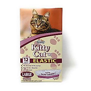 Alfapet Kitty Cat Litter Box Disposable, Elastic Liners- 12-Count-for Medium and Large, Size Litter Pans- with Sta-Put Technology for Firm, Easy Fit- Quick + Clever Waste Cleaners 4 Pack