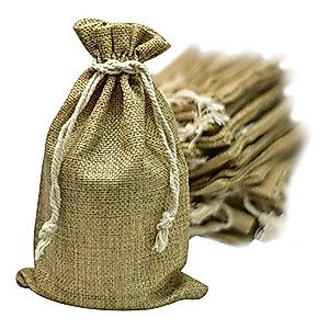 Supply Friend 50 Burlap Bags with Drawstring, 5x8 Inch (5x7 Internal) Gift Bag Bulk Pack - Wedding Party Favors, Jewelry and Treat Pouches (Brown)