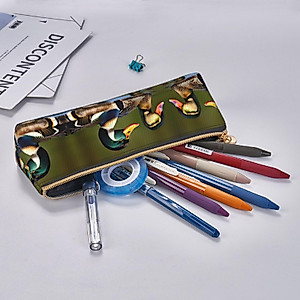 DRTGEDS Two Mallard Ducks Fashion Multifunctional Leather Pencil Case With Large Storage Capacity Pencil Pouch