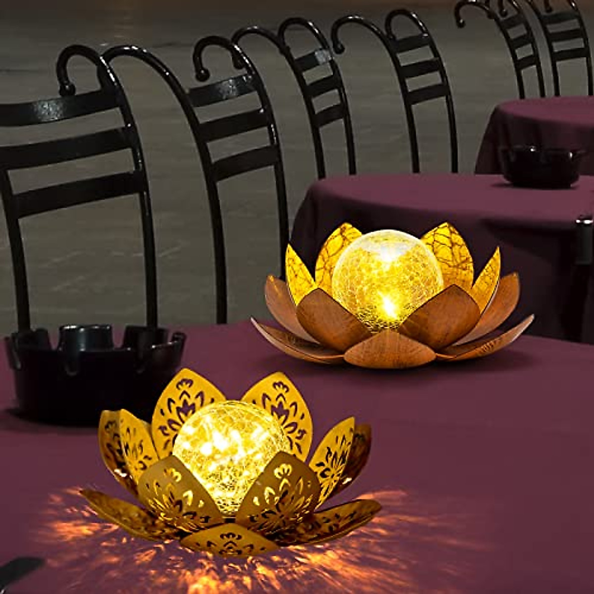Huaxu Solar Garden Lights Outdoor Decorative - Bright Lotus Flower Table Lamp, Waterproof Solar Lights for Patio Pathway Yard Balcony Outside Decor