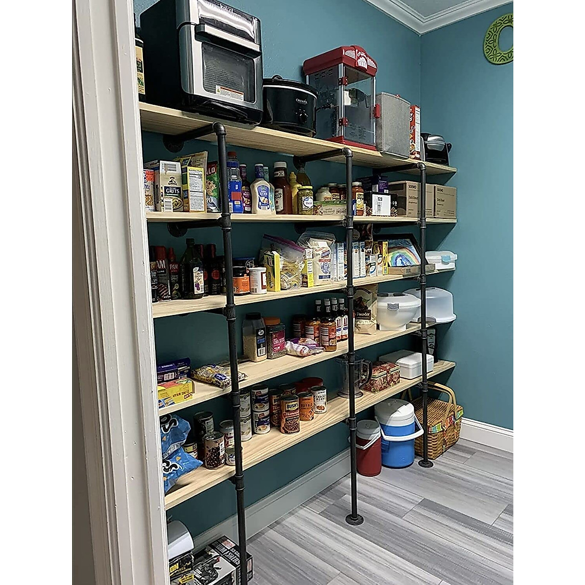 (77"Tall,14"Deep,3pcs) Industrial Retro Wall Mount Iron Pipe Shelf,DIY Open Bookshelf,Hung Bracket,Home Improvement Kitchen Shelves,Tool Utility Shelves, Office Shelves, pipe shelving