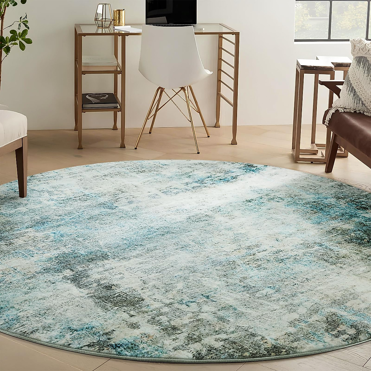 Asrug Large Teal Round Rug 6ft, Abstract Circle Rugs for Living Room Non-Slip Machine Washable Round Area Rug for Kitchen Bedroom Nursery Dining Room, Modern Soft Throw Floor Carpet Low Pile