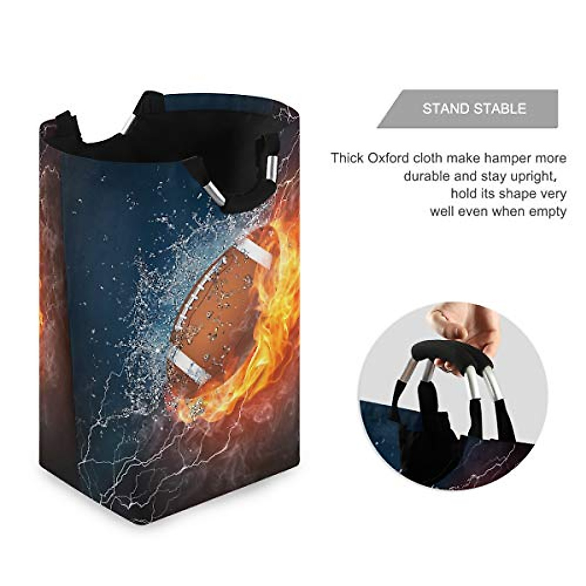ALAZA American Football Fire Water Laundry Basket Hamper Large Storage Bin with Handles for Gift Baskets, Bedroom, Clothes