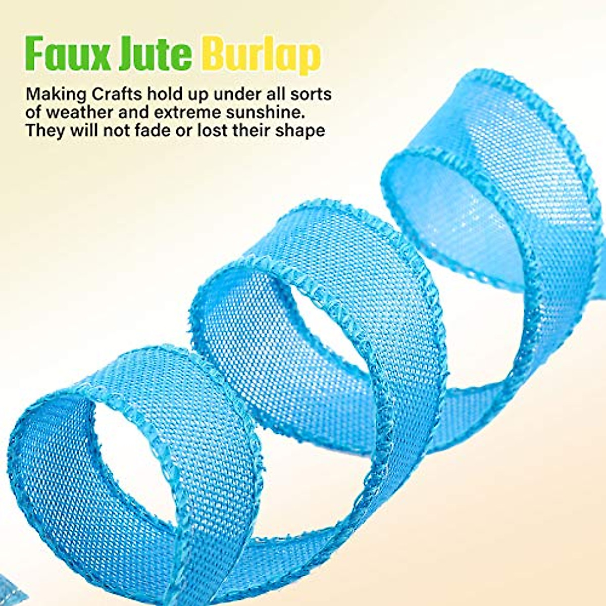 4 Rolls Easter Burlap Wired Ribbons, Solid Wired Edge Ribbon, Wrapping Burlap Ribbon, Burlap Wired Ribbon for Wreaths Home Decor DIY Crafts (Blue, Light Green, Light Yellow, Pink,1-1/2 Inch)