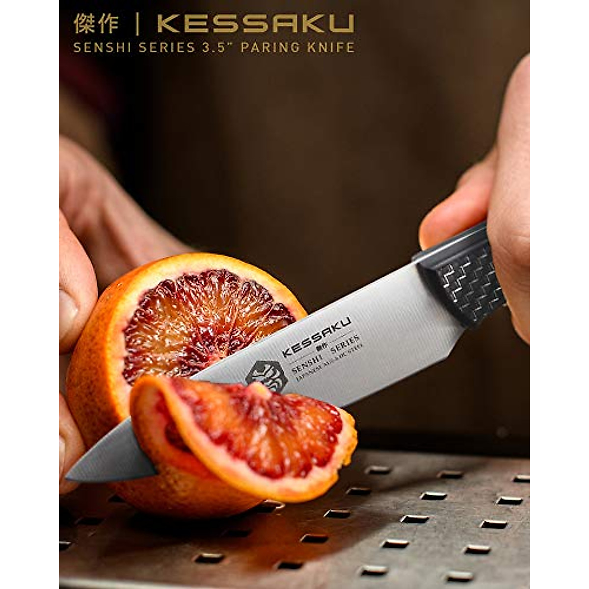 KESSAKU 3.5-Inch Paring Knife - Senshi Series - Forged Japanese AUS-8 High Carbon Stainless Steel - Carbon Fiber G10 Handle with Sheath