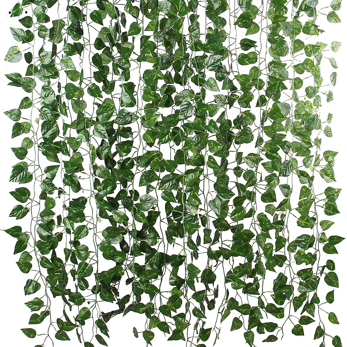 Flojery 78Ft 12pcs Silk Artificial Ivy Vine Hanging Leaves Plant Greenery Decor Party Home Garden Wedding Wall Decor (Scindapsus)