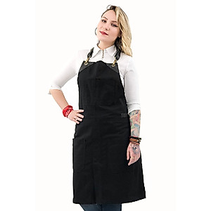 Under NY Sky No-Tie Black Apron with Full Grain Leather Straps – Durable Twill, Split-Leg, Adjustable for Men and Women – Pro Chef, Pastry, Tattoo Artist, Barista, Bartender, Stylist, Server Aprons
