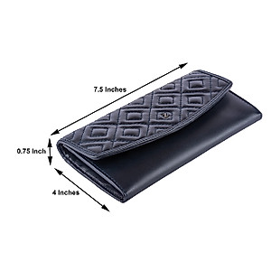 Zinda Genuine Leathers Women’s Wallet Long Purse Flap Over RFID Protection Quilted (Navy)