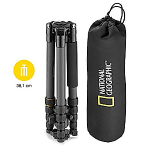 NATIONAL GEOGRAPHIC Travel Tripod Kit,90°Column 5-Section Legs, Carbon Fiber, Compatible with Canon, Nikon DSLR, Twist Locks 360 Degree Ball Head,Quick Release Plate, 8KG Load Capacity with Carry Bag