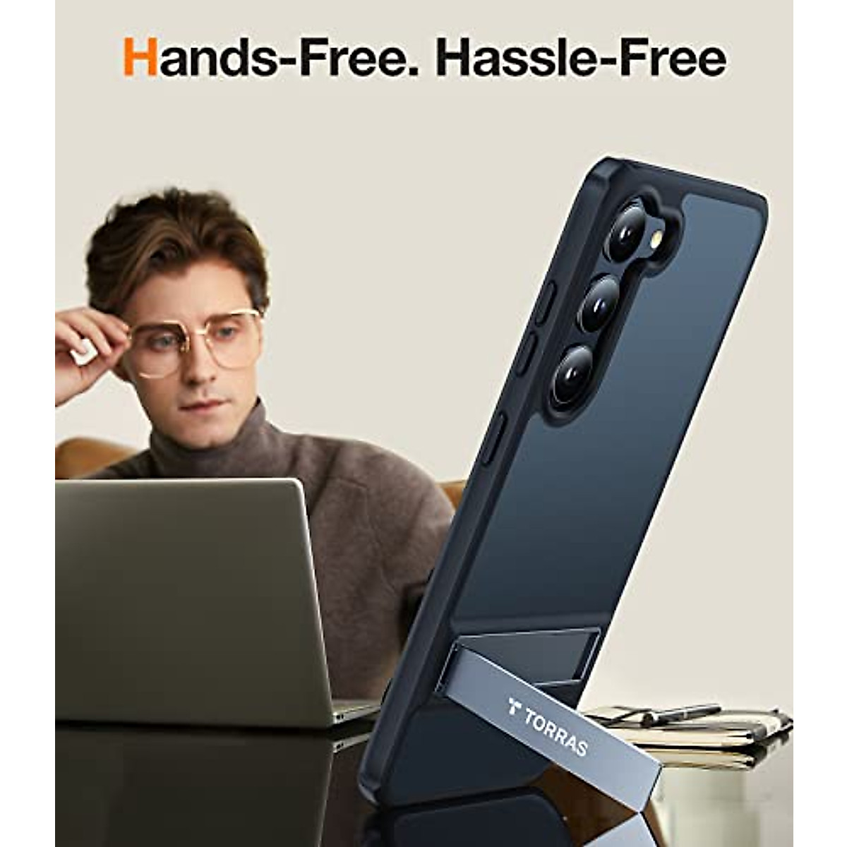 TORRAS MarsClimber for Samsung Galaxy S23 Plus Case, [3-Way Stand][MIL-STD Protection] Protective Translucent Matte Hard Back & Soft Silicone Edge Phone Case for Samsung S23 Plus Case 5G, Black