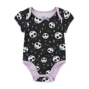 Disney Nightmare Before Christmas Sally and Jack Girls’ 3 Pack Bodysuit for Newborn and Infant – Purple/Grey/Black