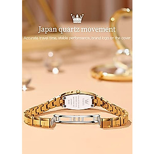 OLEVS Womens Gold Watch Square Small Face Watches for Women Golden Tungsten Steel Elegant Slim Lady Watches Bracelet Waterproof Luxury Diamond Thin Ladies Wrist Watches Relojes De Mujer