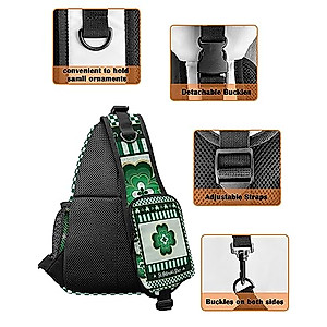 Sling Backpack, St. Patrick's Day Lucky Shamrock Green White Checkered Pattern Waterproof Lightweight Small Sling Bag, Travel Chest Bag Crossbody Shoulder Bag Hiking Daypack for Women Men