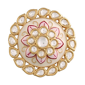 I Jewels Gold Plated Indian Wedding Bollywood Mint Enamel/Meena Work Ring Glided with Uncut Polki Kundans for Women (FL167W)