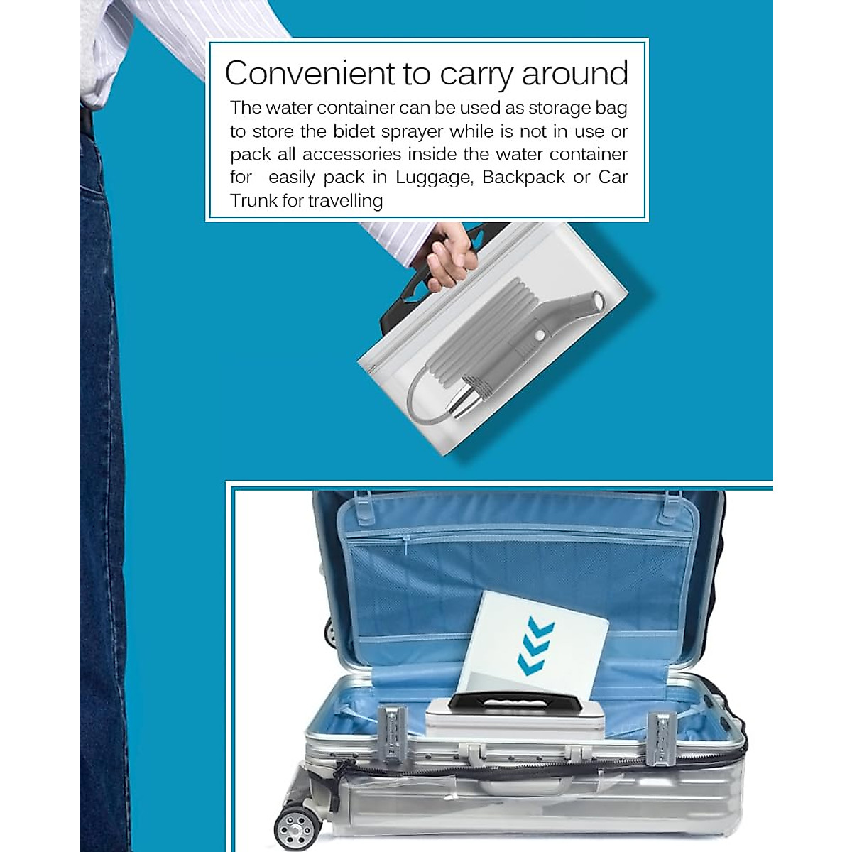 2Clean Portable Bidet Sprayer, Portable Electric Rechargeable Travel Bidet, Handheld Soft Pressure Sprayer for Bathroom, rv Car and Outdoor, Muslim, Hiking and Camping(Bidet Sprayer with 2.3L), Black