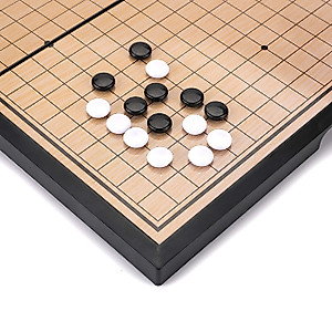 Mose Cafolo Magnetic 19x19 Go Game Set with Single Convex Magnetic Stones 11 Inches Go Board Folding, Portable & Travel-Size Set English Instruction is Included