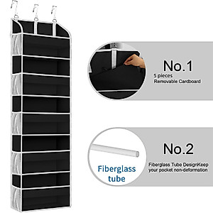 TAHAVICE 1 Pack Over The Door Storage Organizer with 5 Pockets 10 Mesh Side Pockets, 44 lbs Weight Capacity Door Hanging Organizers and Storage for Bedroom,Bathroom,Nursery,Pantry,Dorm(Black)