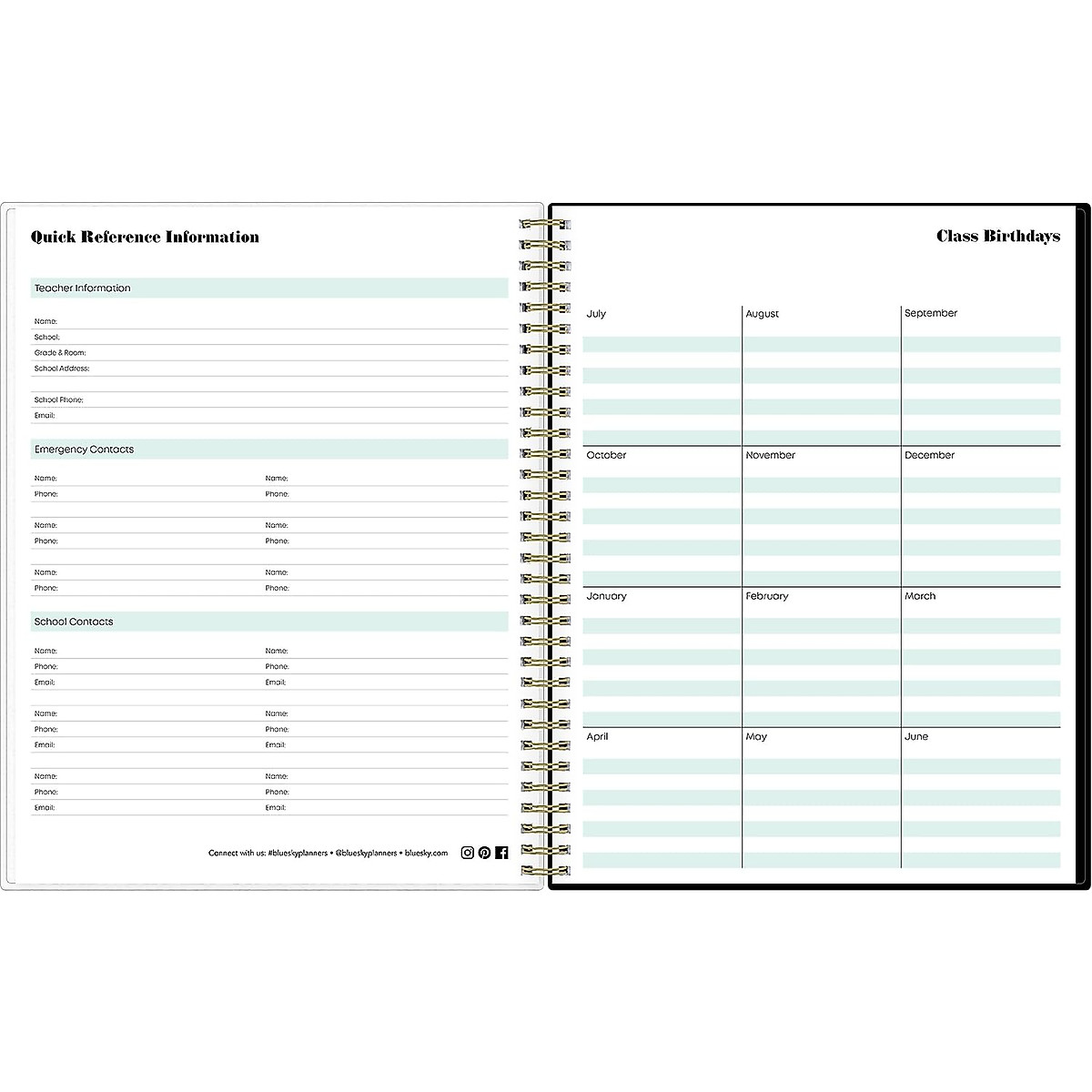 Blue Sky Undated Academic Year Teacher Weekly Lesson Planner, 8.5" x 11", Flexible Cover, Wirebound, Gale (136608-A23)