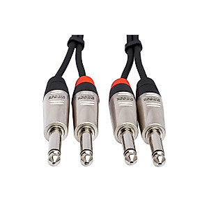 Hosa HPP-015X2 Pro Stereo Interconnect, Dual REAN 1/4 in TS to Same, 15 ft