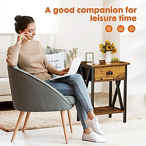 Nightstands Set of 2, Modern Bedside Tables End Table Set of 2 with Drawer and Storage Shelf, Side Tables X-Design Legs for Living Room Bedroom, Brown