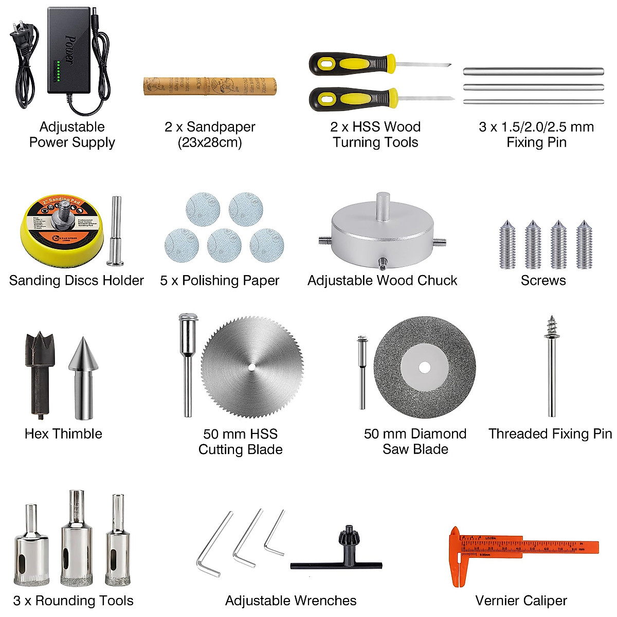 BERXOL Mini Wood Lathe Machine, 12V- 24VDC,7 Variabla Speeds 4000-9000 RPM, with Wood Lathe Milling Accessories, for Wood Polishing, Grinding, Cutting and Milling DIY … (A)