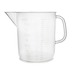 EISCO Plastic Pitcher, 2000mL (2L) - Short Form, Euro Design - Molded Graduations - Chemical Resistant & Autoclavable Polypropylene - Measuring Jug