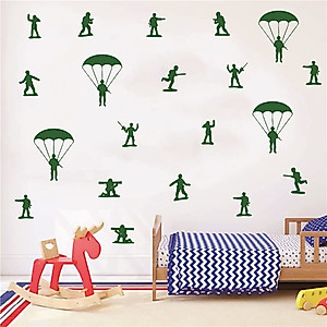 Home Interior Kids Room Armyman Soldiers Paratroopers DIY Wall Decor Stickers Parachute Wall Decal for Teens Bedroom Living Room Decor Poster AFN104 (Army Green)