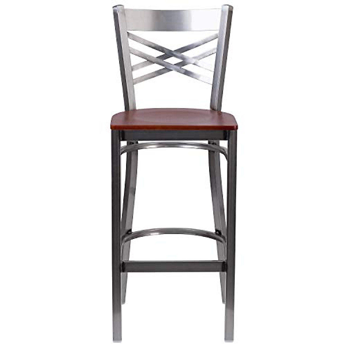 Flash Furniture 2 Pk. HERCULES Series Clear Coated ''X'' Back Metal Restaurant Barstool - Cherry Wood Seat