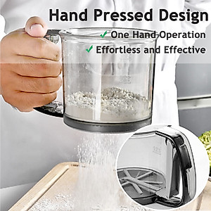 Flour Sifter for Baking, Flour Sifter, Fine Mesh with Hand Press Design, Portable Manual Sifter for Baking, Powdered Sugar, Flour, BPA Free, Gray