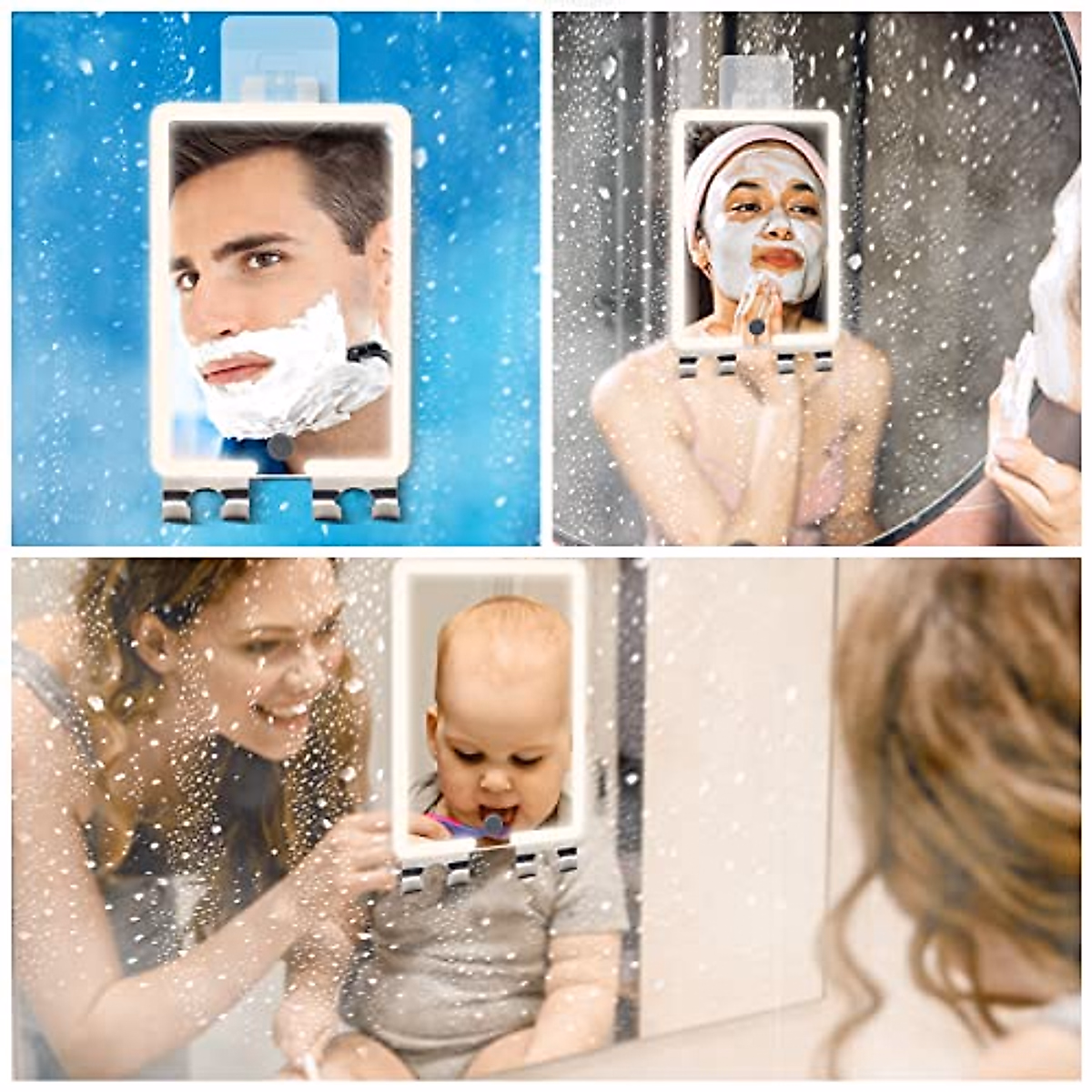 RRtide Heated Shower Mirror Fogless for Shaving with LED Light of 8X5.5inch, Rechargeable Fogless Mirror for Shower with 2 Razor Holders, Made of Real Glass, No Distortion