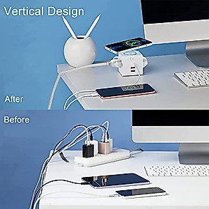 Power Strip with USB C Ports, KingTSYU Travel Surge Protector Tower Extension Cord with 2USB A/2AC Outlets/Phone Wireless Charger, PD 45W Fast Charging Power Deliveryfor Laptop MacBook Pro,Dorm/Office