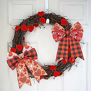 3sscha 6 Rolls Love Wired Edge Ribbons Loads of Love XOXO Bear Heart 2.5in x 30 Yards Romance Red Black Grid Wrapping Ribbon for Wedding Anniversary Proposal Marriage Decorations