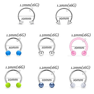Vsnnsns 16G Surgical Steel Horseshoe Nose Septum Rings Piercing Jewelry Cartilage Helix Tragus Earring Studs Hoop Lip Horseshoe Ring Piercing Jewelry Retainer for Women Men 10mm 40pcs