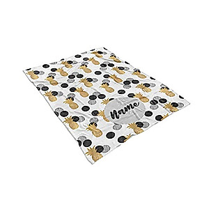 Personalized Corner Customized Pineapple Pattern Fleece Throw Blanket - Warm Lightweight Gifts Blankets for Moms Women Girls Daughter Grandma