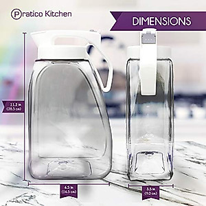 Pratico Kitchen SnapPour Water, Juice, and Beverage Pitcher, Made in Japan, 3.2 qt, 102 oz, White