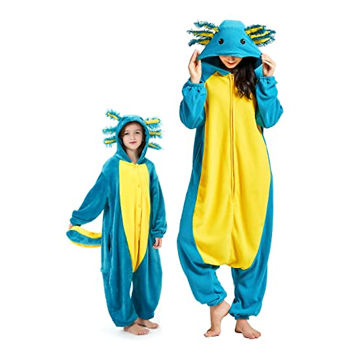 DarkCom Animal Onesie Flannel One Piece Cosplay Blue Axolotl Halloween Costume for Girls Boys