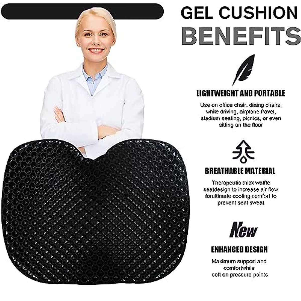 Aiouarc Gel Seat Cushion, Breathable Honeycomb Design, Gel Seat Cushion for Long Sitting, Tailbone Pain Relief Cushion, Office Chair Cushion, Wheelchair Cushion, Car Seat Cushion, Chair Pads