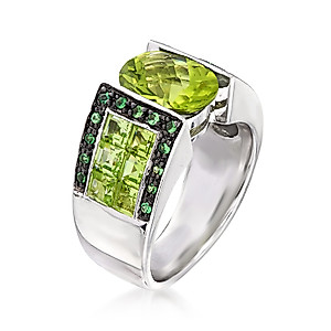 Ross-Simons 5.00 ct. t.w. Peridot and .20 ct. t.w. Tsavorite Ring in Sterling Silver. Size 7