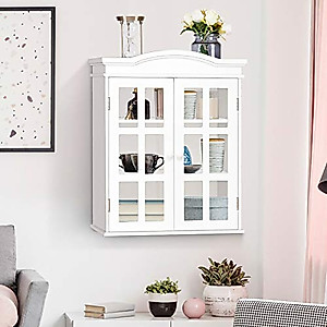 DORTALA Bathroom Cabinet Wall Mount Adjustable Shelf Elegant Two Door Collection Storage Medicine Cabinet, White